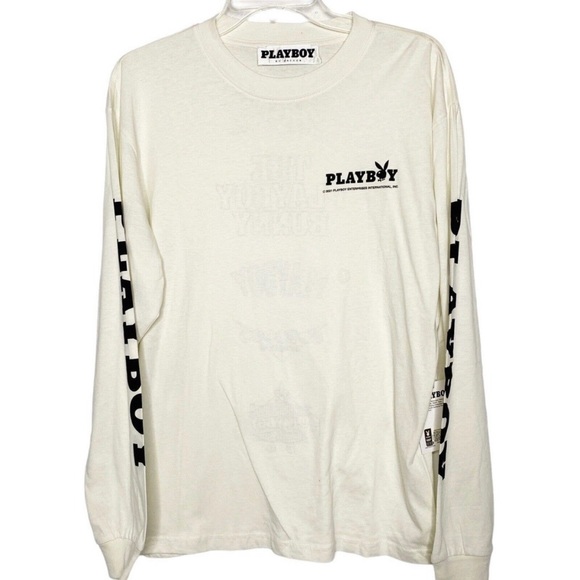 PLAYBOY | Shirts | Playboy By Pacsun Long Sleeve Logo Tshirtmens Small Beige White New 043 30 ...